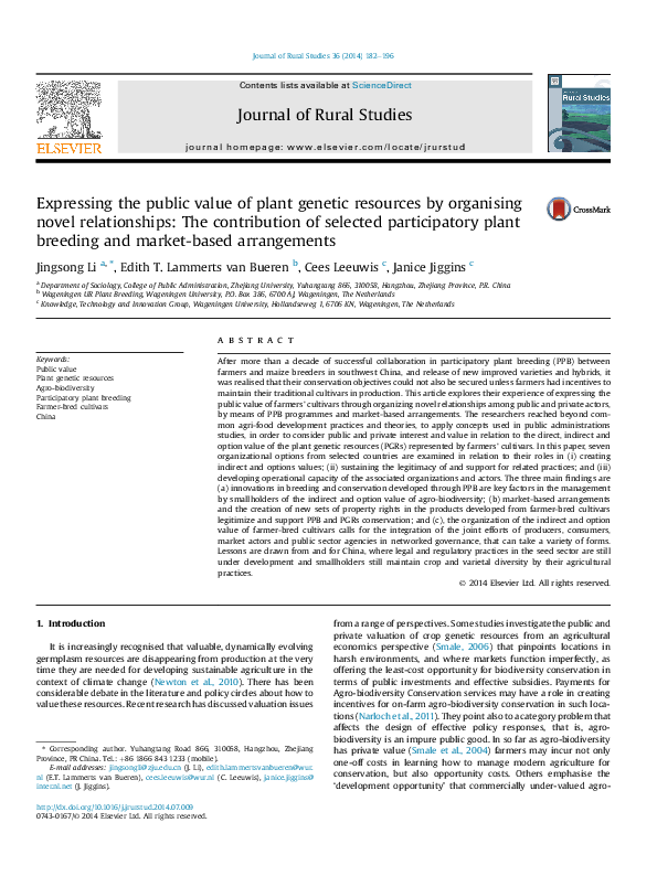 Pdf Expressing The Public Value Of Plant Genetic Resources By