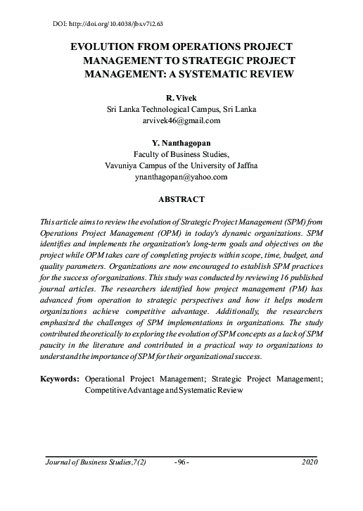 (PDF) Evolution from operations project management to strategic project ...