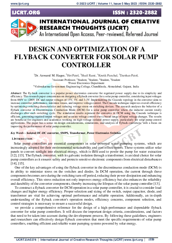 (PDF) DESIGN AND OPTIMIZATION OF A FLYBACK CONVERTER FOR SOLAR PUMP ...