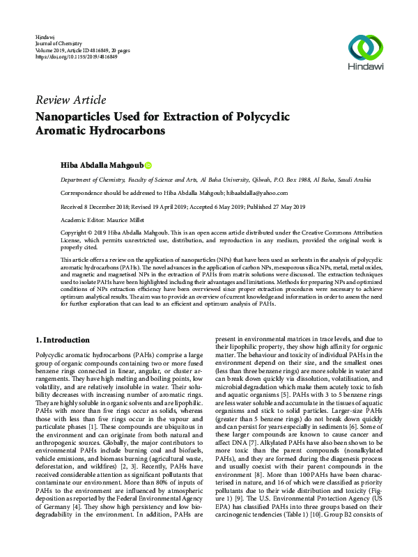 (PDF) Nanoparticles Used for Extraction of Polycyclic Aromatic Hydrocarbons