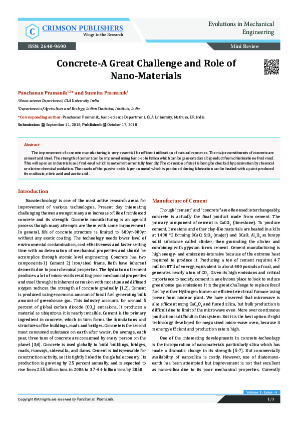 (PDF) Concrete-A Great Challenge and Role of Nano-Materials