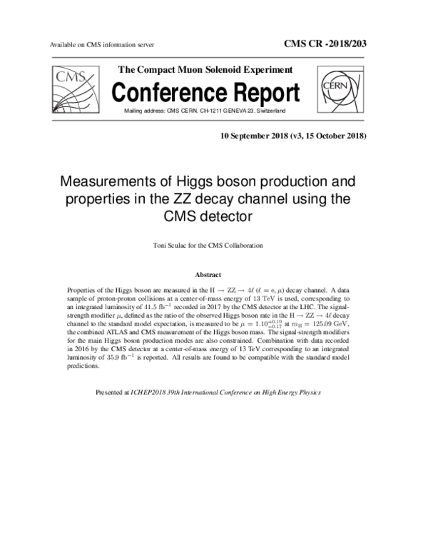 (PDF) Measurements of Higgs boson production and properties in the ZZ ...