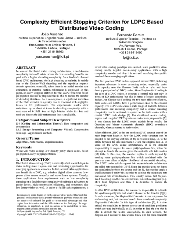 (PDF) Complexity efficient stopping criterion for LDPC based distributed video coding