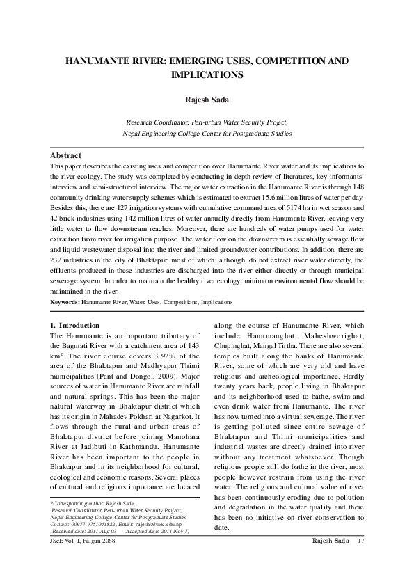 (PDF) Hanumante River: emerging uses, competition and implications