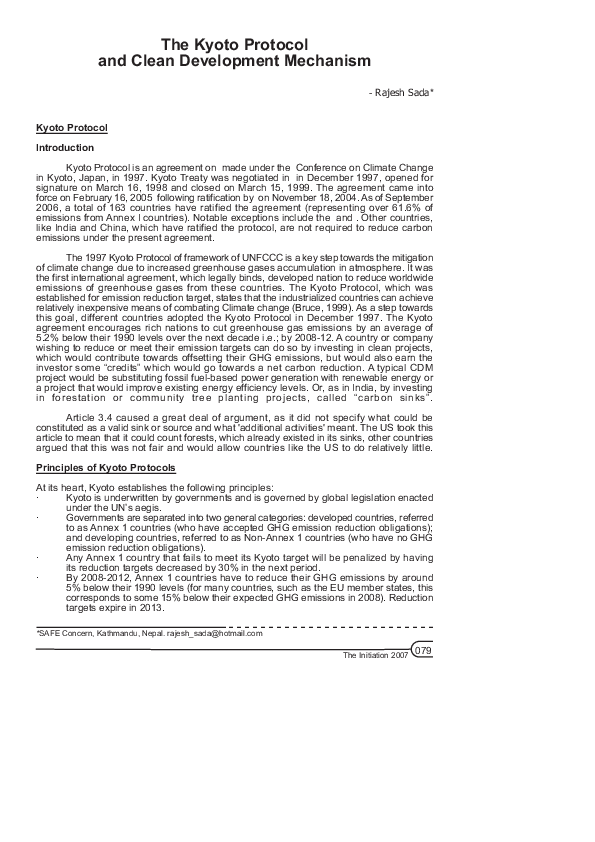 (PDF) The Kyoto Protocol and Clean Development Mechanism