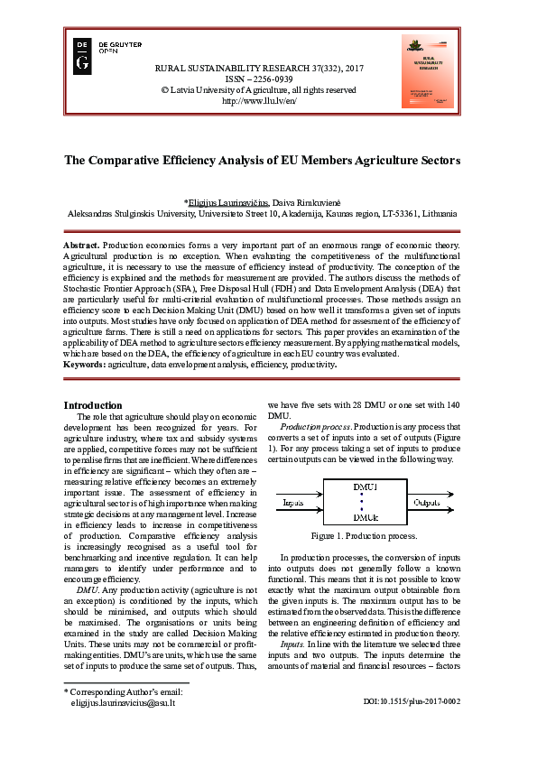 (PDF) The Comparative Efficiency Analysis of EU Members Agriculture Sectors