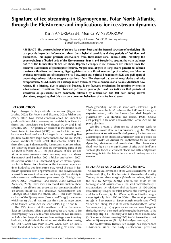 (PDF) Signature of ice streaming in Bjørnøyrenna, Polar North Atlantic ...