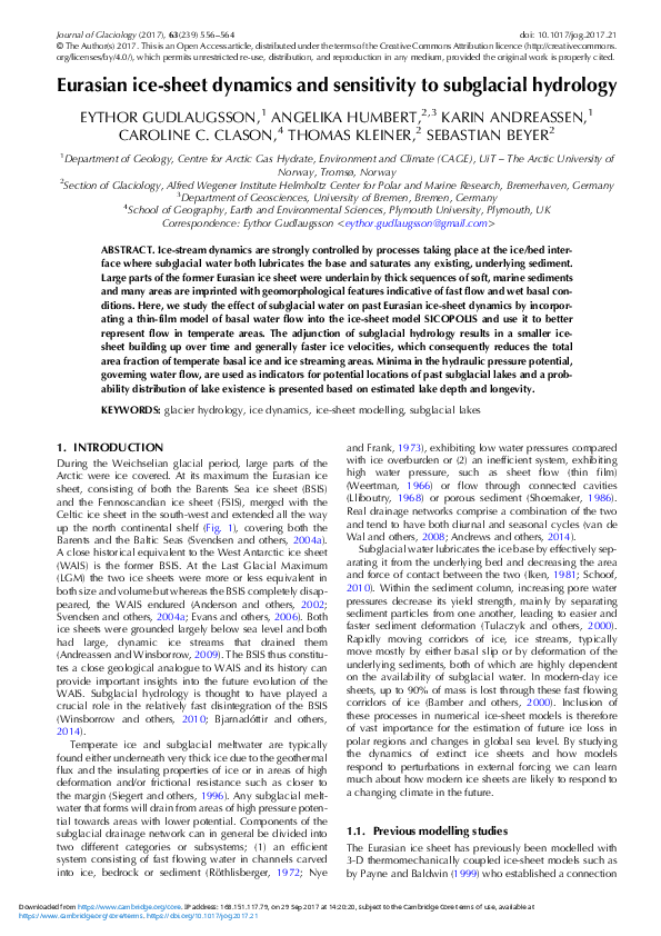 (PDF) Eurasian ice-sheet dynamics and sensitivity to subglacial hydrology