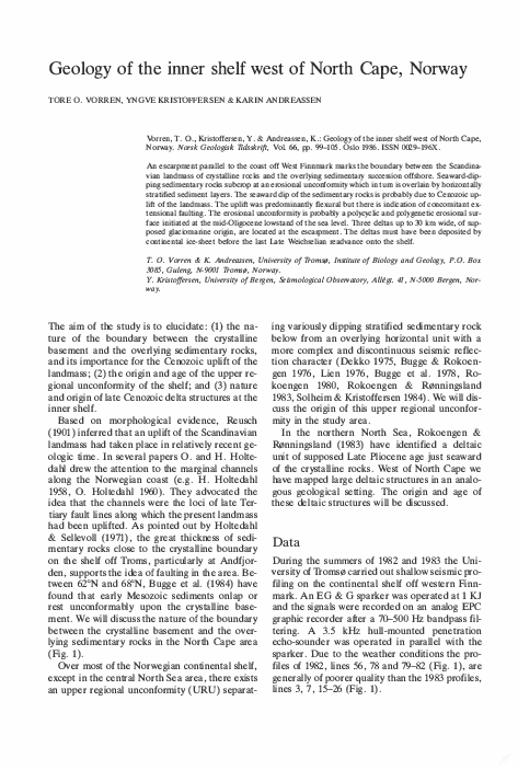 (PDF) Geology of the inner shelf west of North Cape, Norway