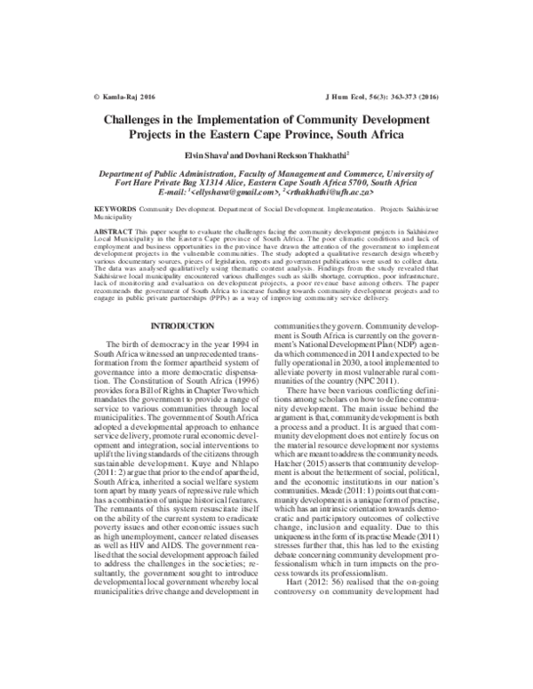(PDF) Challenges in the Implementation of Community Development ...