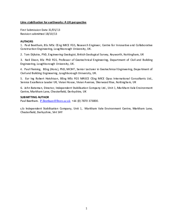 (PDF) Lime stabilisation for earthworks: a UK perspective