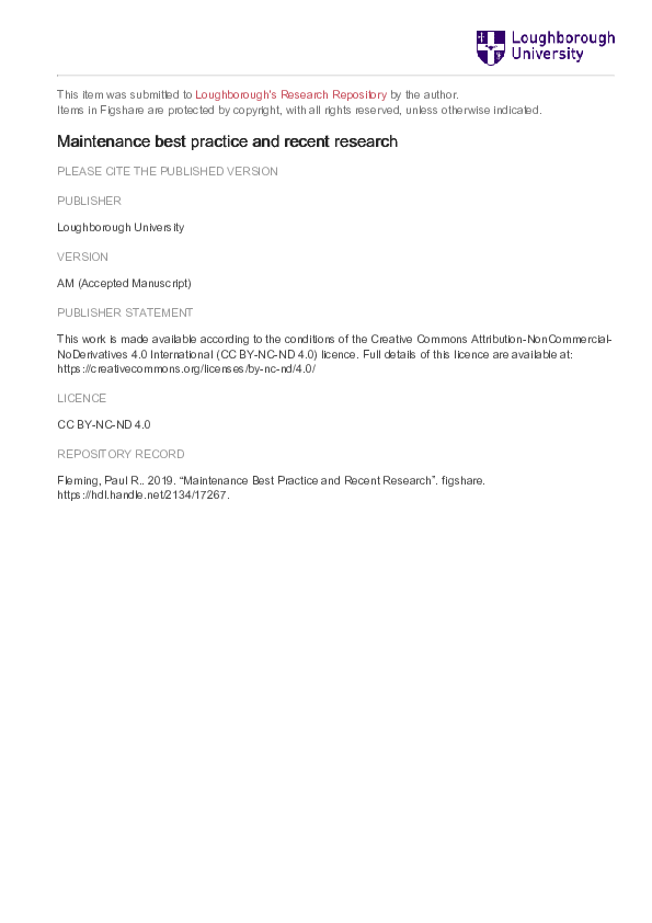 (PDF) Maintenance best practice and recent research