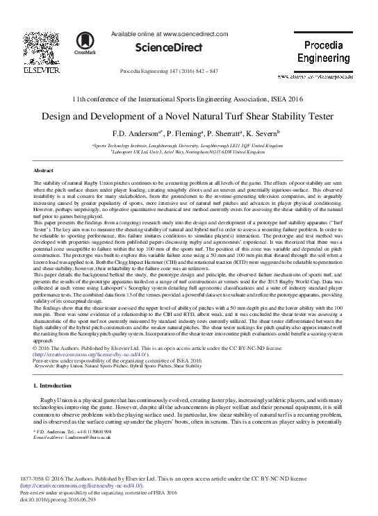 (PDF) Design and Development of a Novel Natural Turf Shear Stability Tester