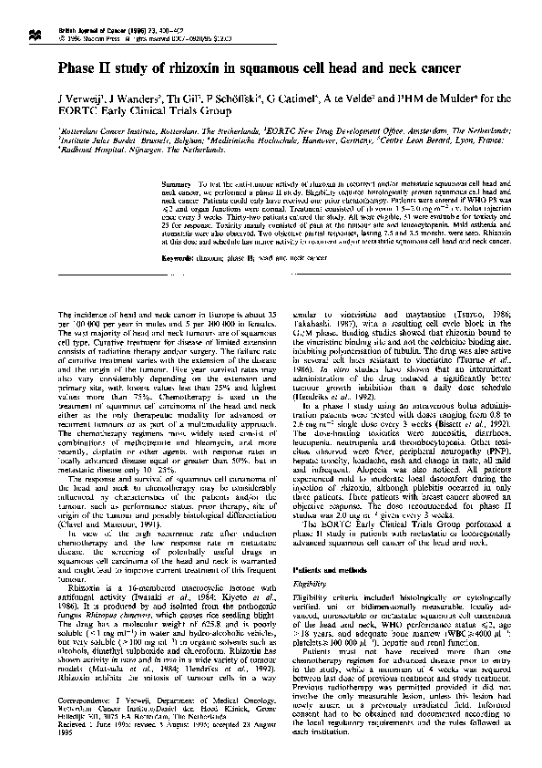 (PDF) Phase II study of rhizoxin in squamous cell head and neck cancer