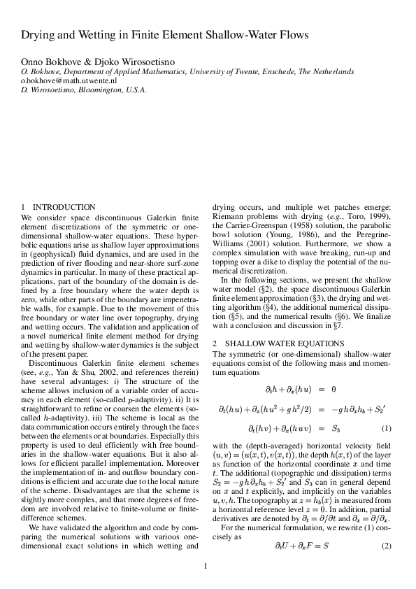 Pdf Drying And Wetting In Finite Element Shallow Water Flows