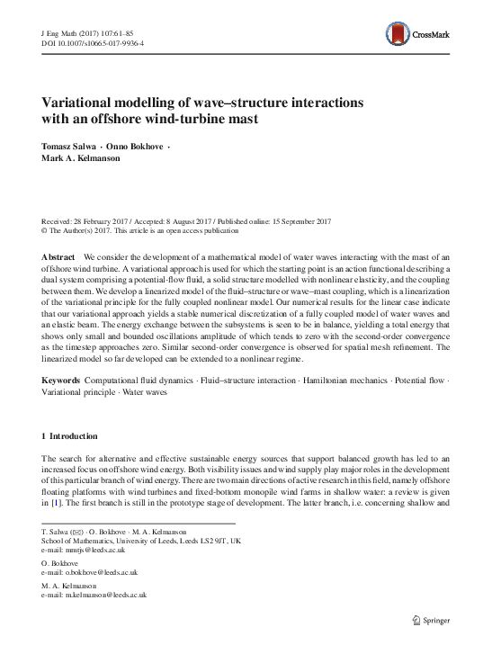 (PDF) Variational Modelling of Wave-Structure Interactions for Offshore ...