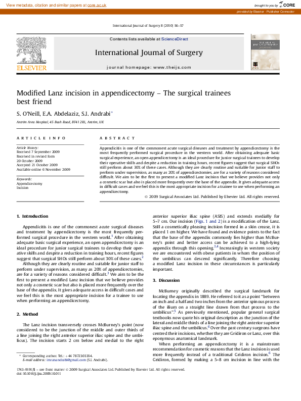 (PDF) Modified Lanz incision in appendicectomy – The surgical trainees ...