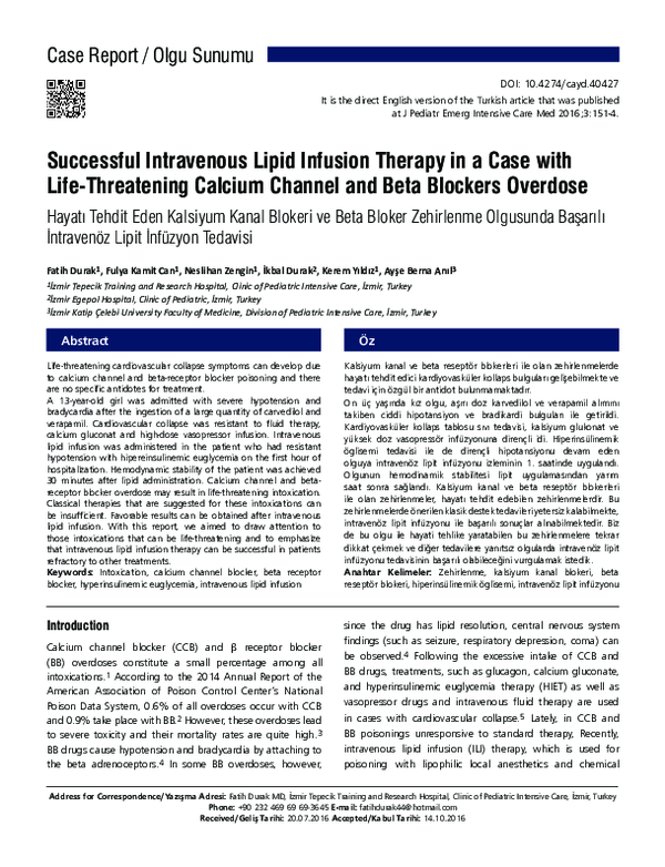(PDF) Successful Intravenous Lipid Infusion Therapy in a Case with Life ...