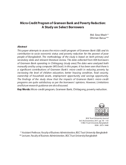 (PDF) Micro-Credit Program of Grameen Bank and Poverty Reduction: A ...