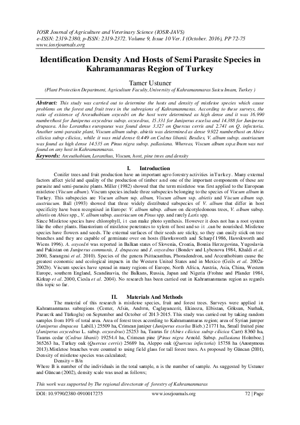 (PDF) Identification Density And Hosts of Semi Parasite Species in ...