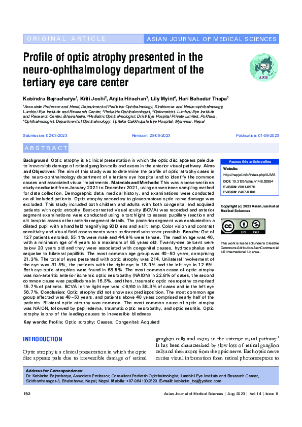 (PDF) Profile of optic atrophy presented in the neuro-ophthalmology ...