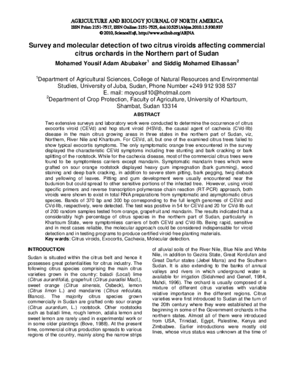 (PDF) Survey and molecular detection of two citrus viroids affecting ...