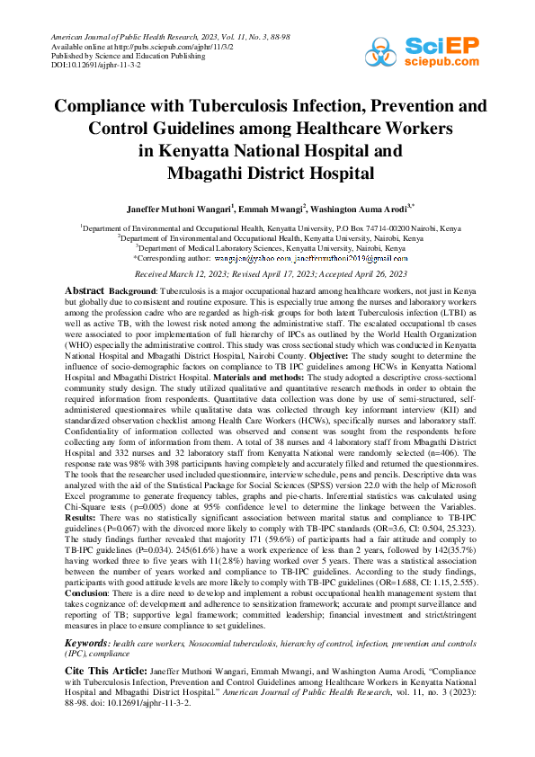 (PDF) Compliance with Tuberculosis Infection, Prevention and Control Guidelines among Healthcare ...