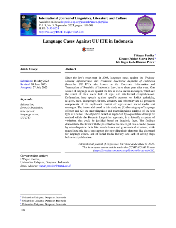 (PDF) Language cases against UU ITE in Indonesia
