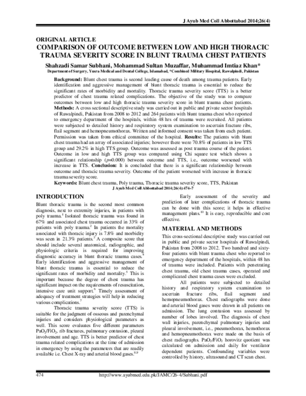 (PDF) Comparison of outcome between low and high thoracic trauma ...