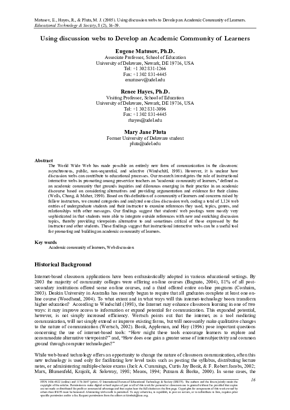 (PDF) Using discussion webs to develop an academic community of learners