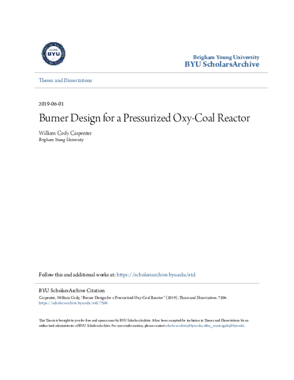 (PDF) Burner Design for a Pressurized Oxy-Coal Reactor