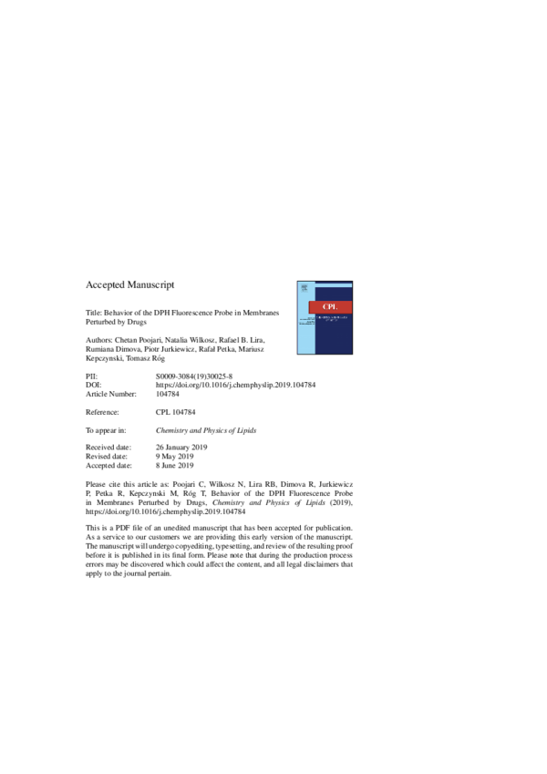 (PDF) Behavior of the DPH fluorescence probe in membranes perturbed by ...