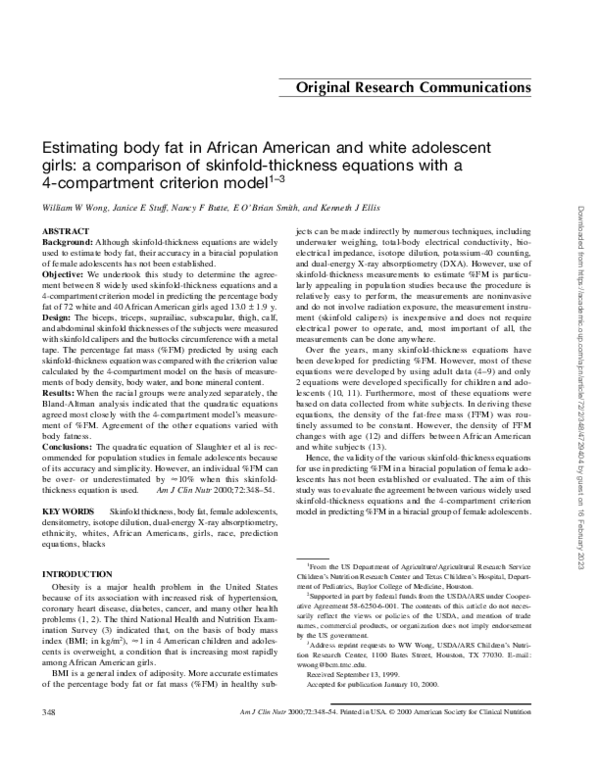 (PDF) Estimating body fat in African American and white adolescent ...