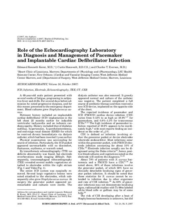 (PDF) Role of the Echocardiography Laboratory in Diagnosis and Management of Pacemaker and ...