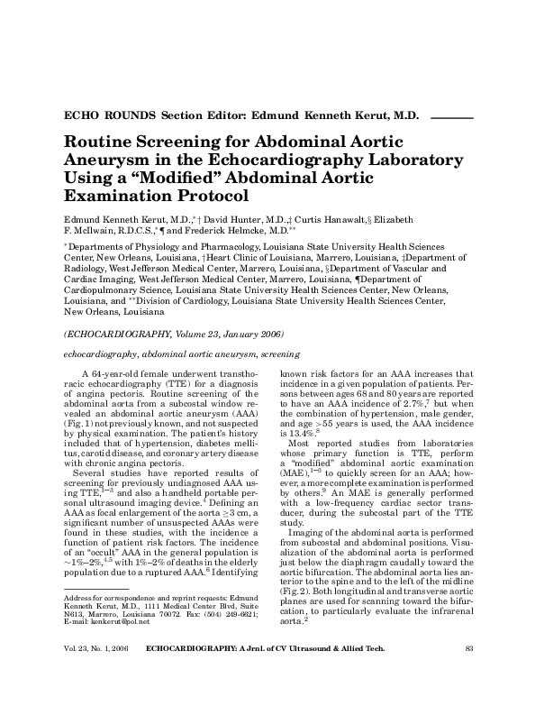 (PDF) Routine Screening for Abdominal Aortic Aneurysm in the ...