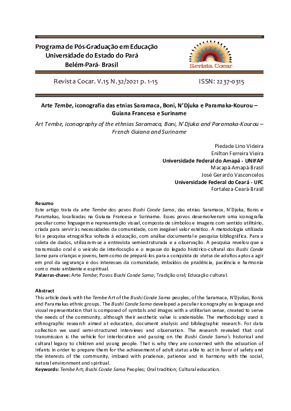 (PDF) Arte Tembe, iconografia das etnias Saramaca, Boni, N’Djuka e ...
