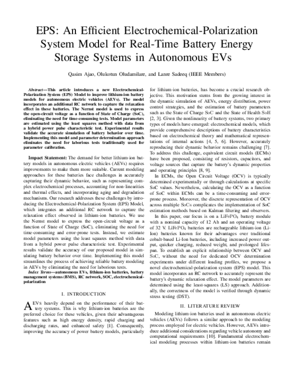 (PDF) EPS: An Efficient Electrochemical-Polarization System Model for ...