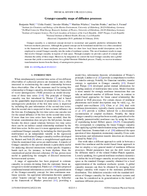 (PDF) Granger-causality maps of diffusion processes | Benjamin Wahl - Academia.edu