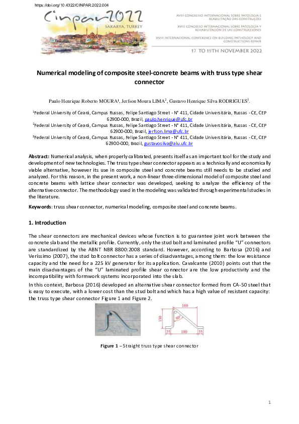 Pdf Numerical Modeling Of Composite Steel Concrete Beams With Truss Type Shear Connector
