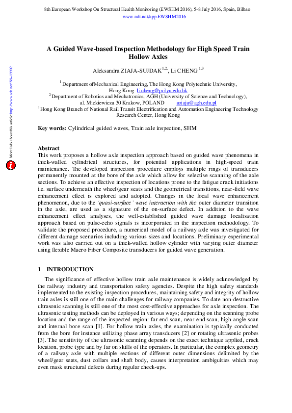 Pdf A Guided Wave Based Inspection Methodology For High Speed Train Hollow Axles