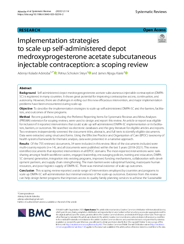 (PDF) Implementation strategies to scale up self-administered depot ...