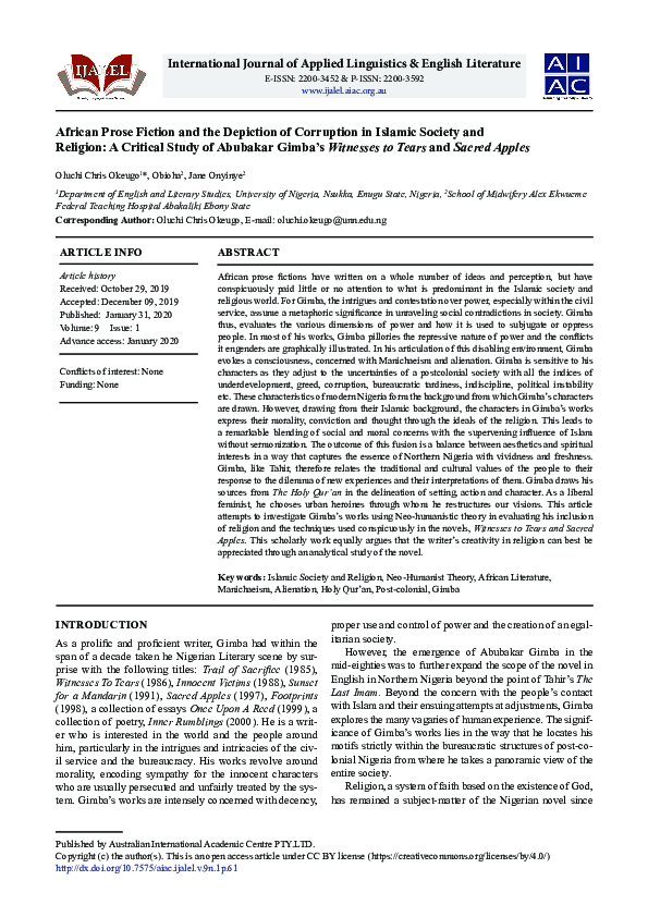 (PDF) African Prose Fiction and the Depiction of Corruption in Islamic ...