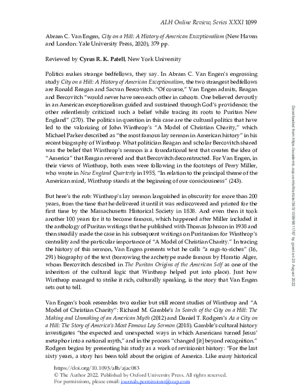 (PDF) Abram C. Van Engen, City on a Hill: A History of American ...