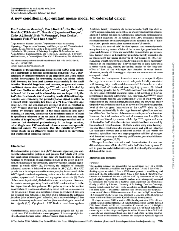 (PDF) A new conditional Apc-mutant mouse model for colorectal cancer