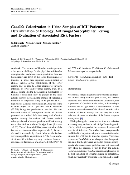 (PDF) Candida Colonization in Urine Samples of ICU Patients ...