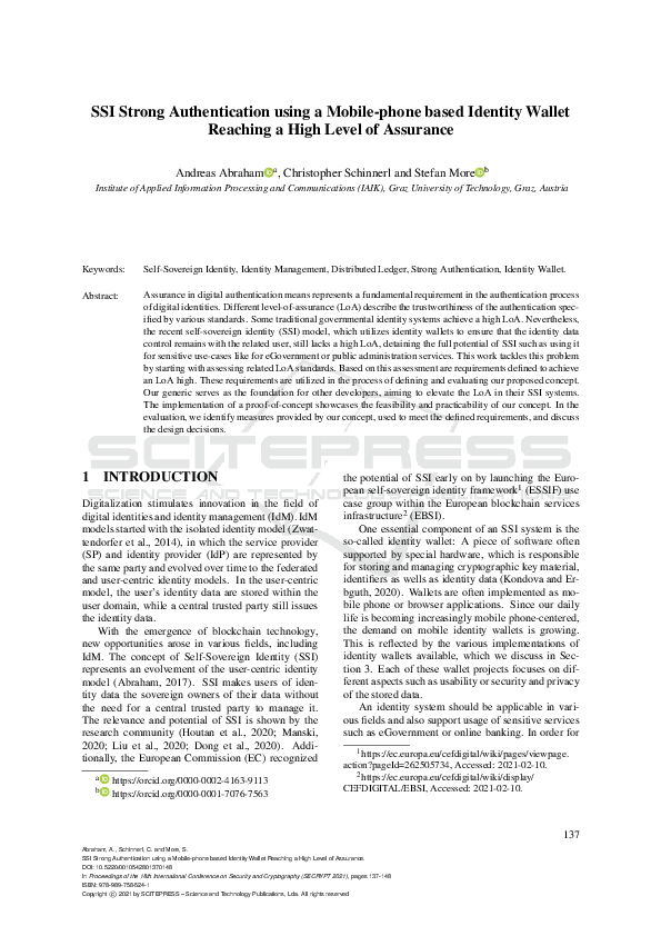 SSI Strong Authentication using a Mobile-phone based Identity Wallet ...