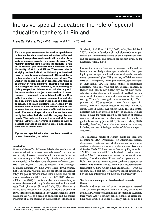 (PDF) RESEARCH SECTION: Inclusive special education: the role of ...