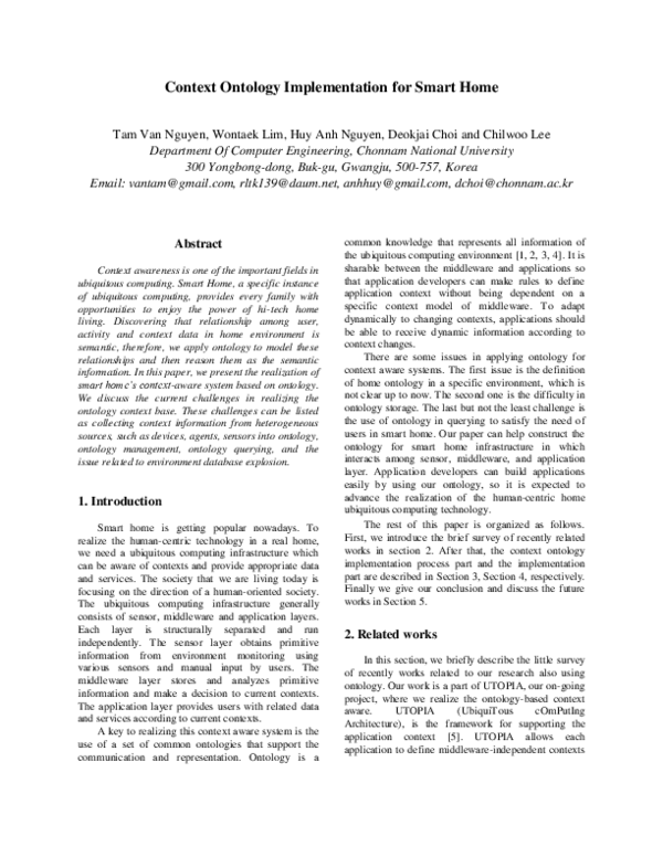 (PDF) Context Ontology Implementation for Smart Home | Huy Nguyễn - Academia.edu