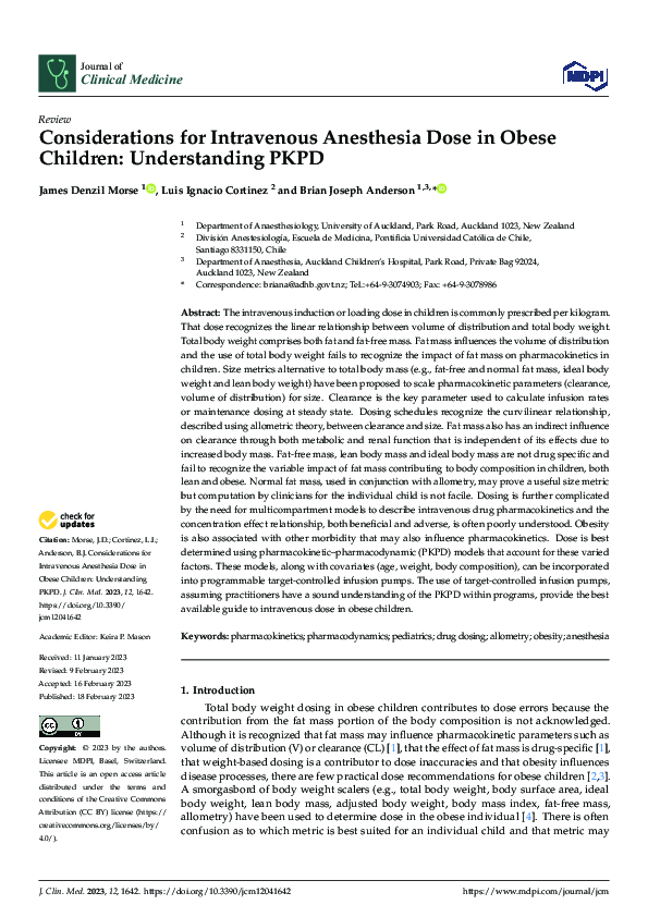 (PDF) Considerations for Intravenous Anesthesia Dose in Obese Children ...
