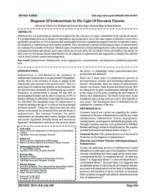 (PDF) Diagnosis Of Endometriosis In The Light Of Prevalent Theories